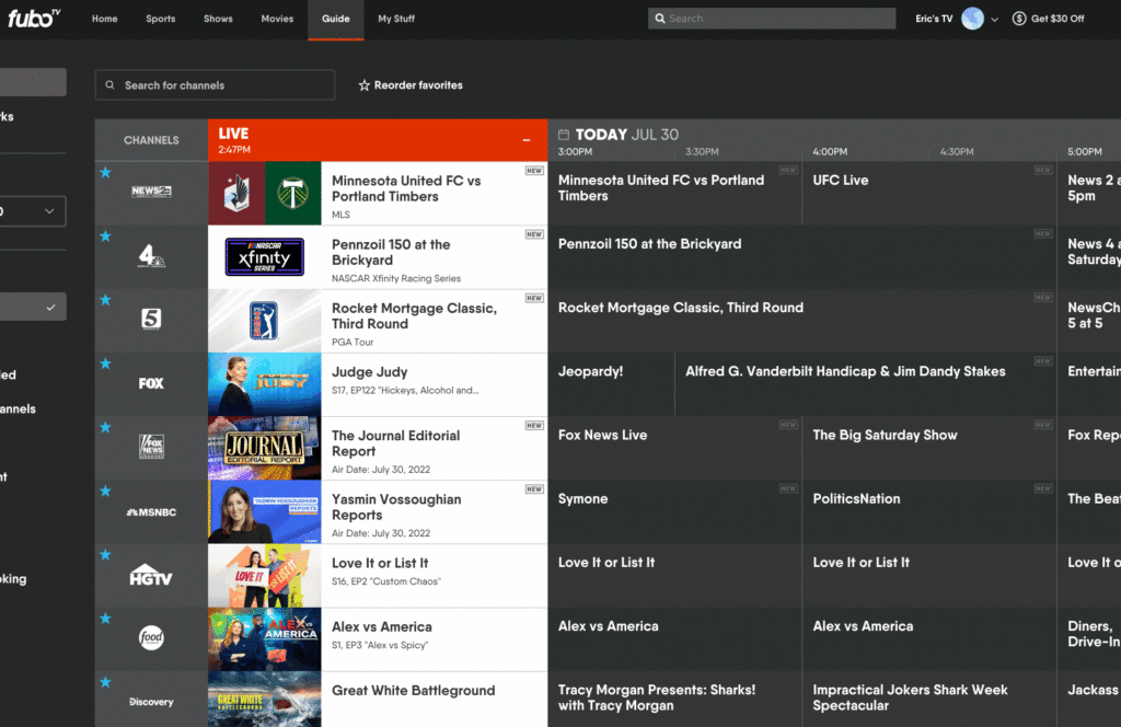 FuboTV Guide - At Home in the Future